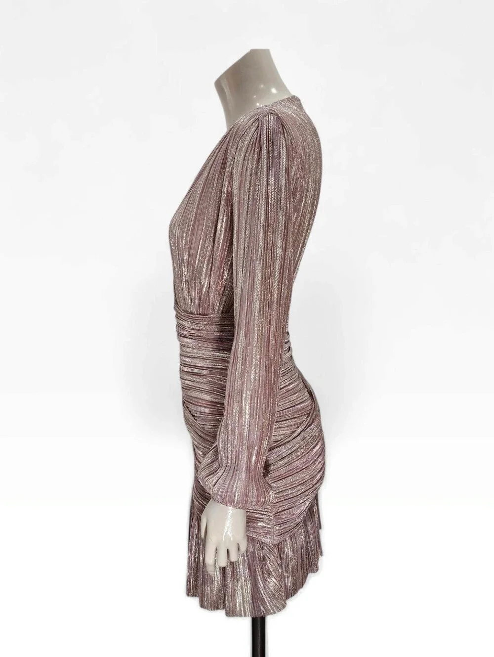 Maje | Dresses | Maje Metallic Pink Silver Lurex Draped Ruched Fit ...